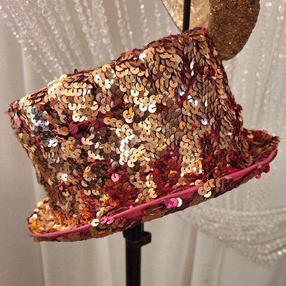 Accessories | Vintage Pink Gold Sequin W Pink Trim Tophat Las Vegas ...